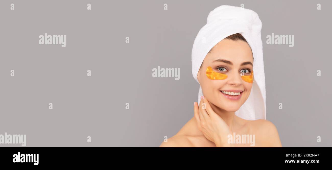 Beautiful woman isolated face portrait, banner with mock up copy space. the first priority ...