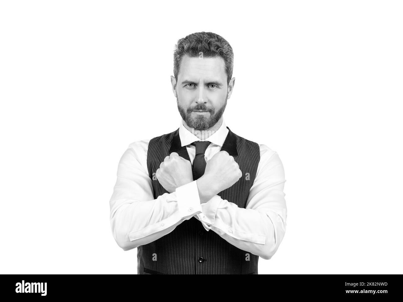 mature elegant man with beard crossed arms. hair and beard care Stock ...