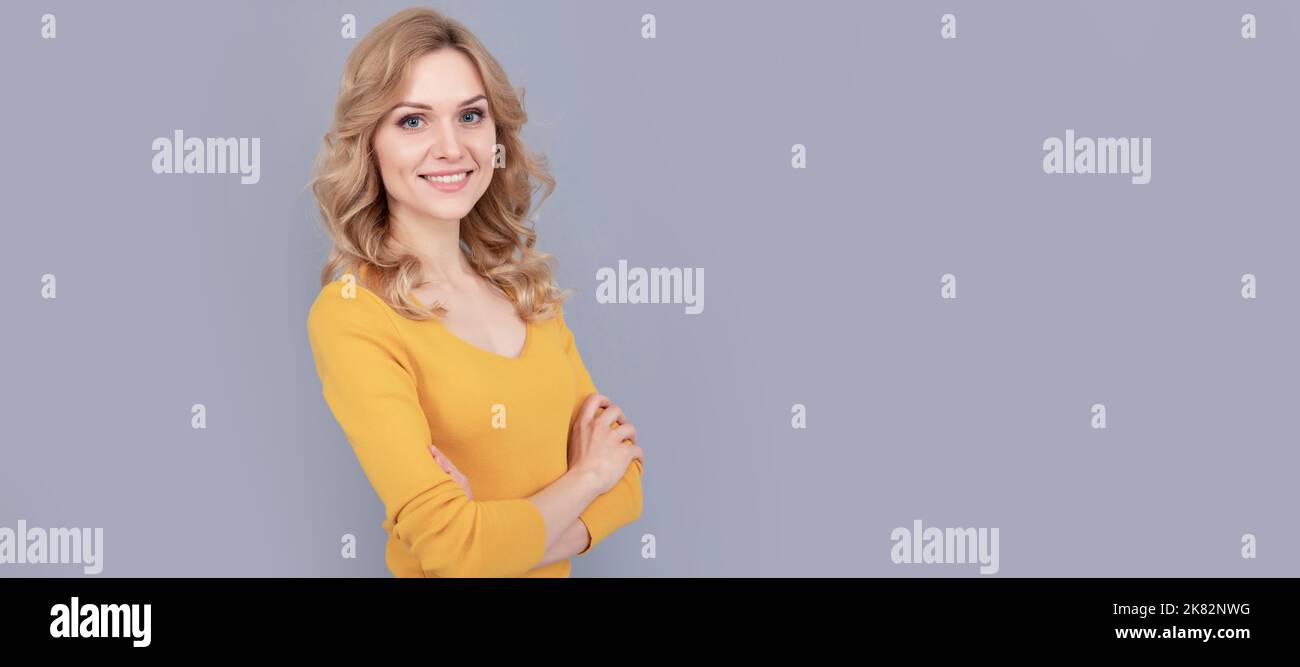 Woman isolated face portrait, banner with mock up copy space. fashion and beauty. female fashion ...