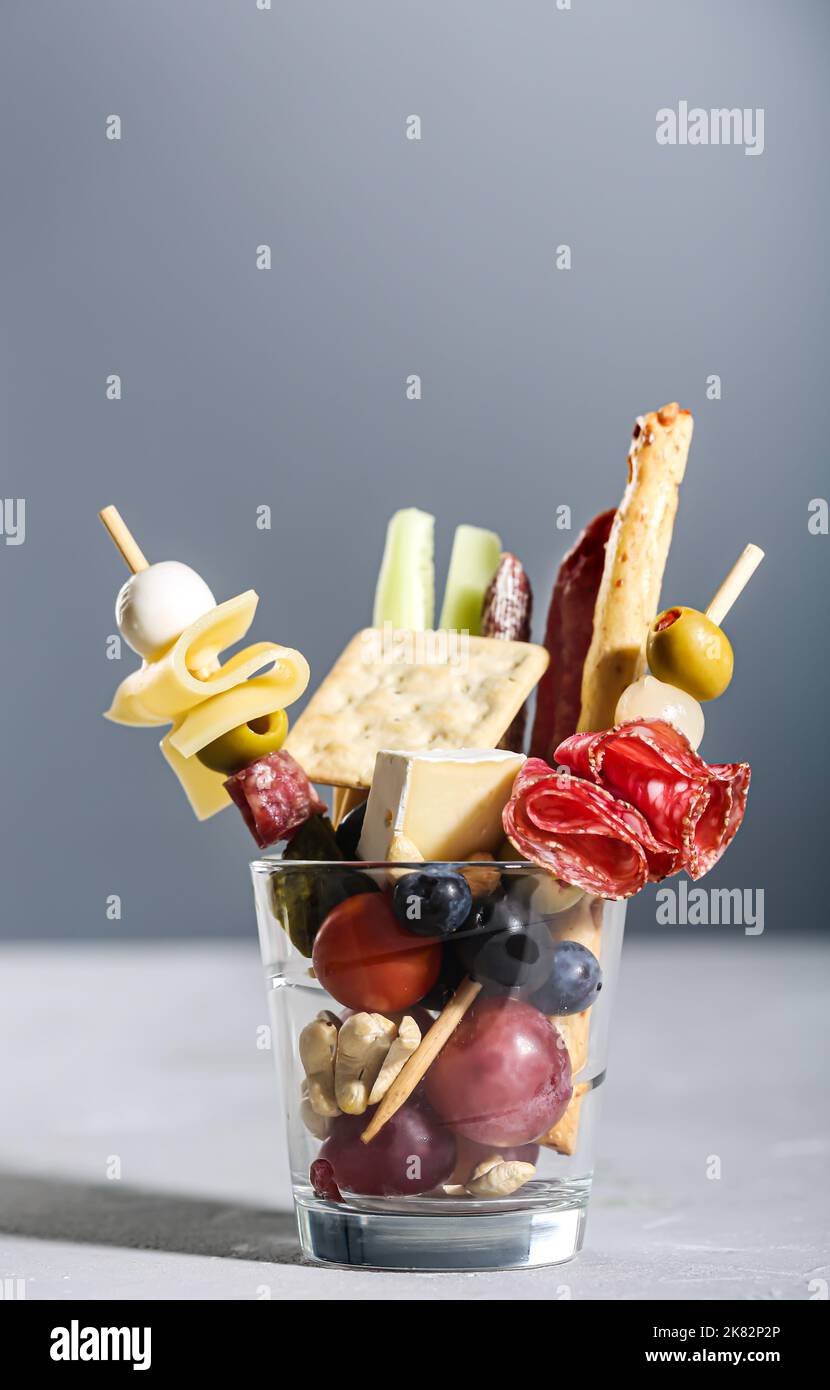 Jarcuterie in a glass, the modern version of charcuterie. includes ...