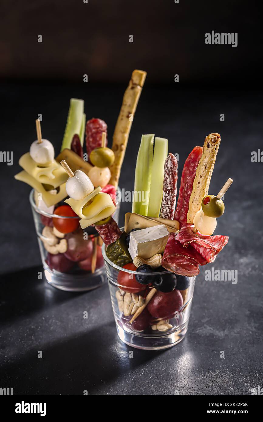 Jarcuterie in a glasses, the modern version of charcuterie. includes ...