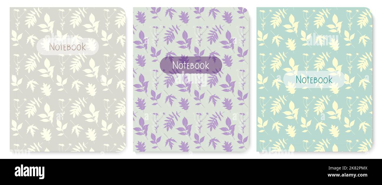 Notebook, diary covers set. Herbal herbarium floral design. For ...