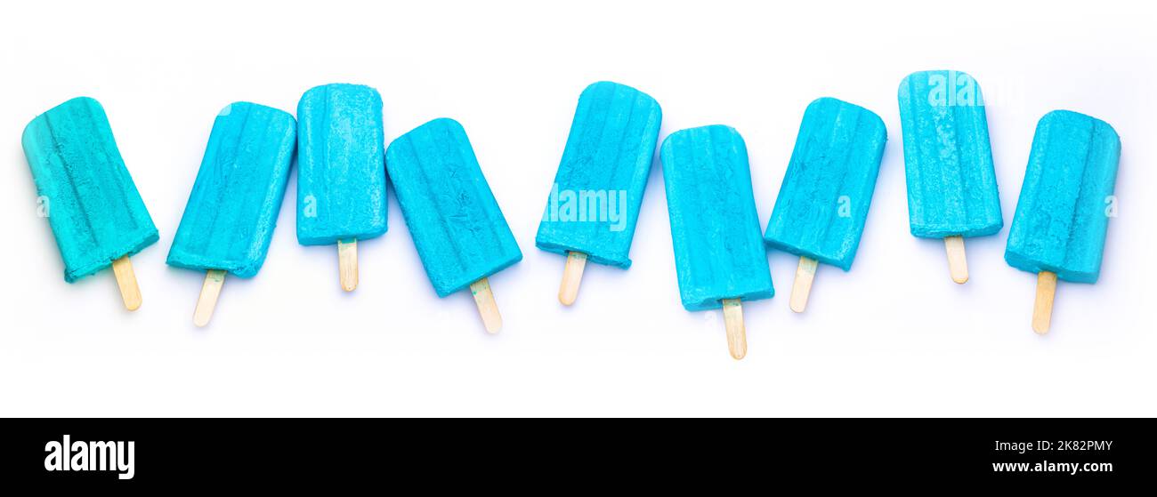 some blue popsicles isolated on a white background for banner, panorama ...