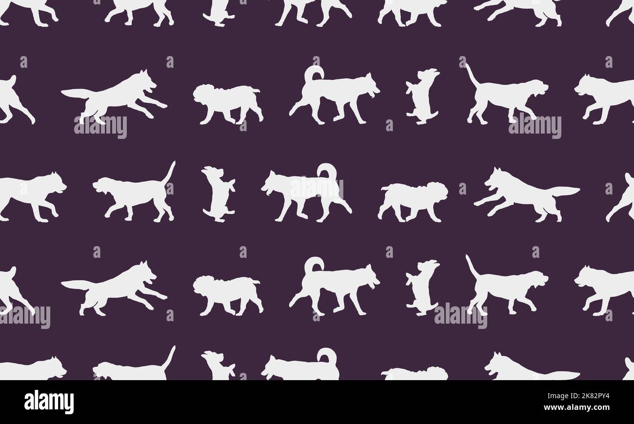 Silhouette of dogs different breeds. Seamless pattern. Endless texture ...