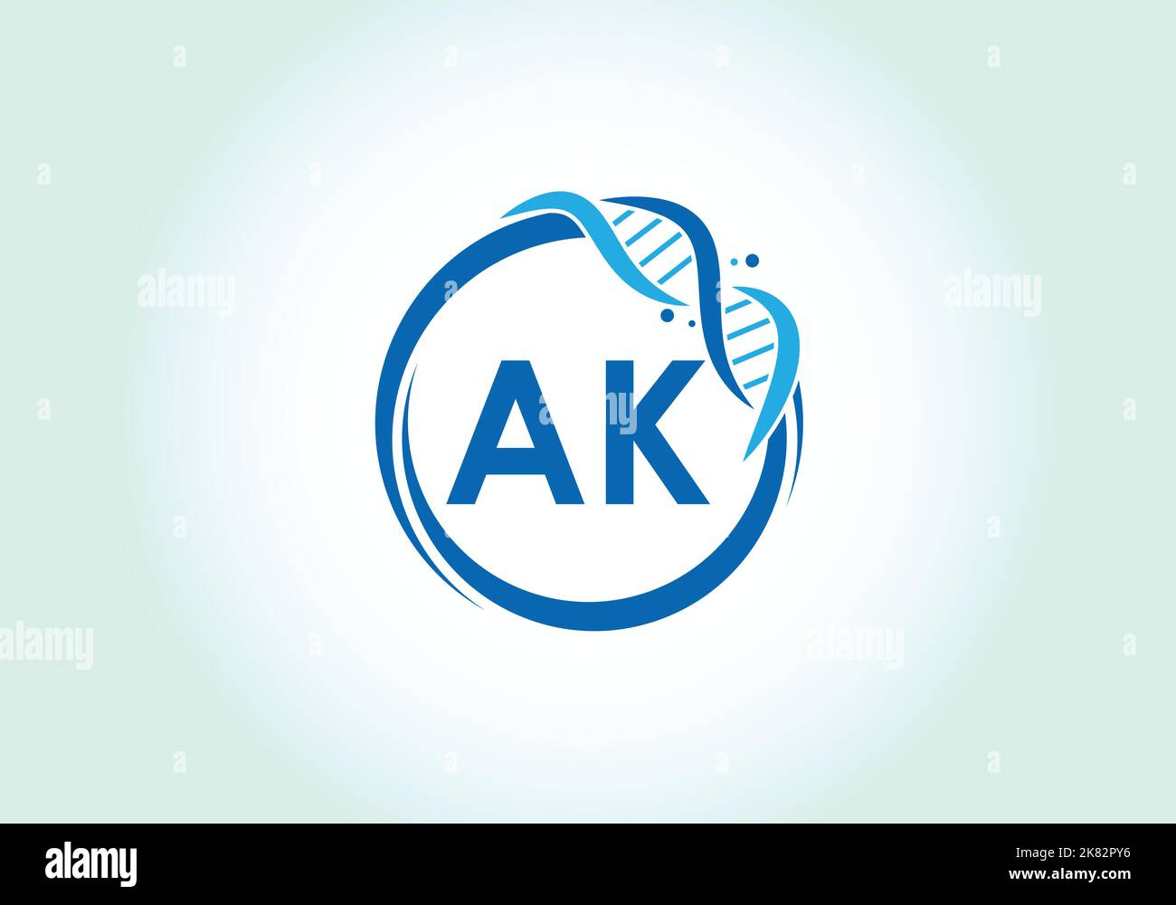 Letter AK monogram alphabet in a circle with DNA. Genetics logo design ...