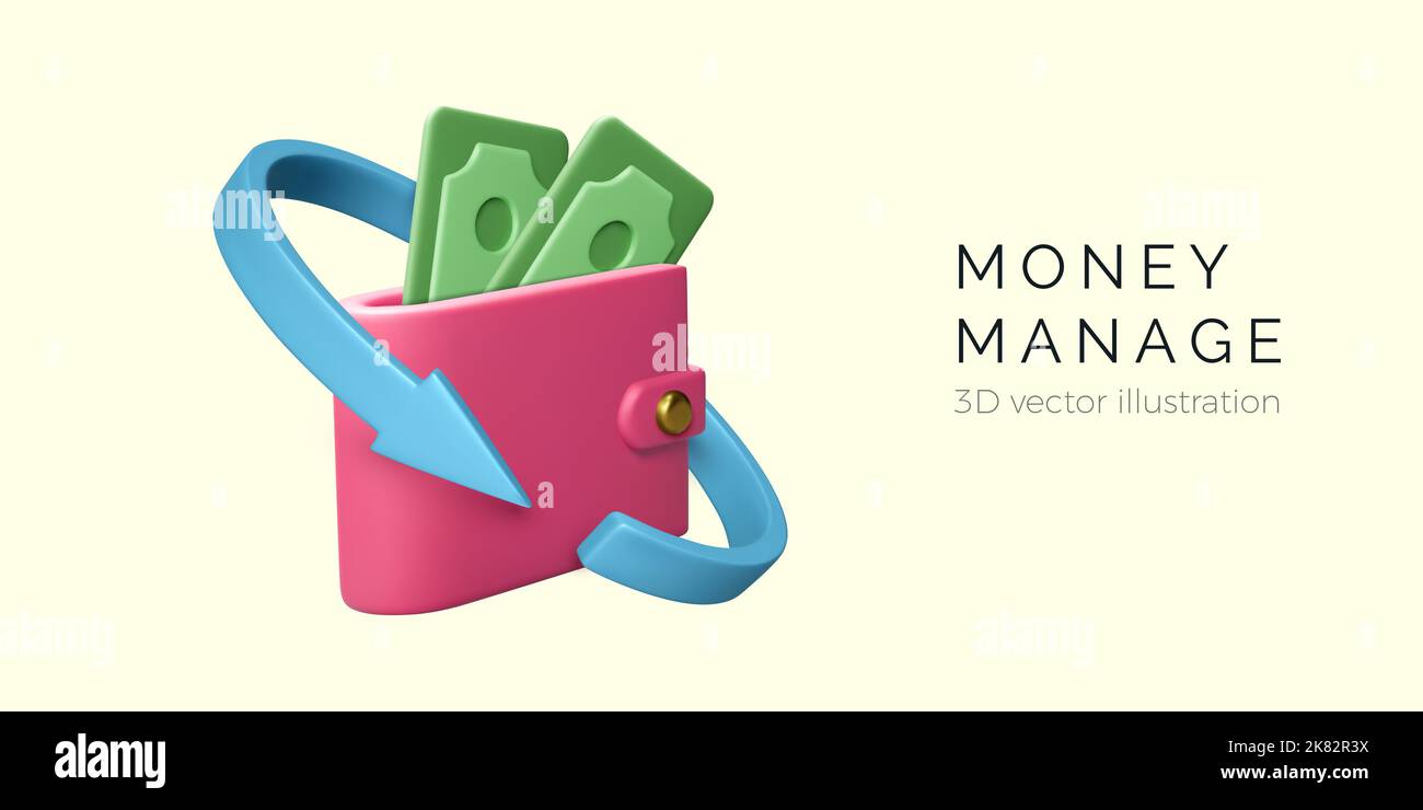 Transfer arrows icon with wallet full of paper dollars. Mobile banking ...