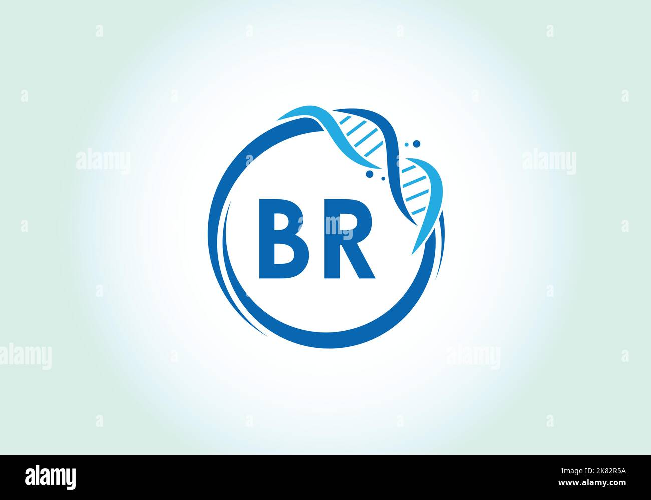 Letter BR monogram alphabet in a circle with DNA. Genetics logo design concept. Font emblem ...