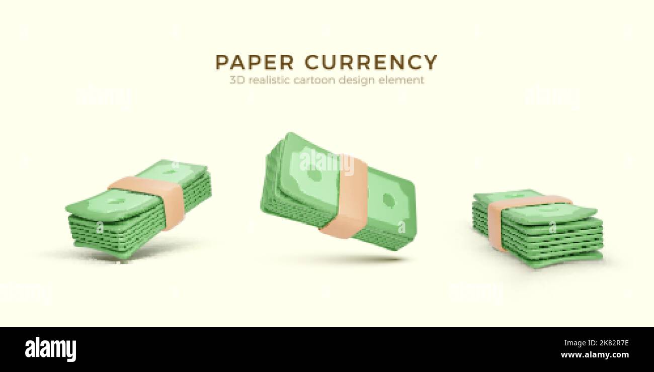 Pack Of Green Paper Currency Set Of 3d Render Stack Of Dollar Us