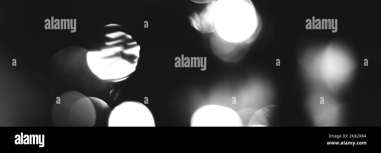 Blurred lights black and white background, banner texture. Abstract ...