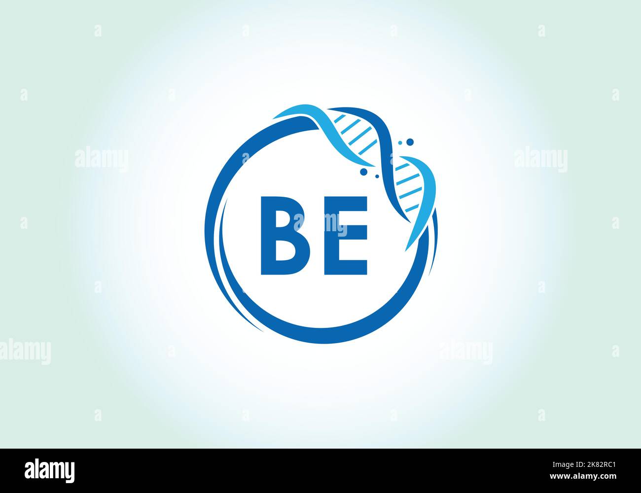 Letter BE monogram alphabet in a circle with DNA. Genetics logo design ...