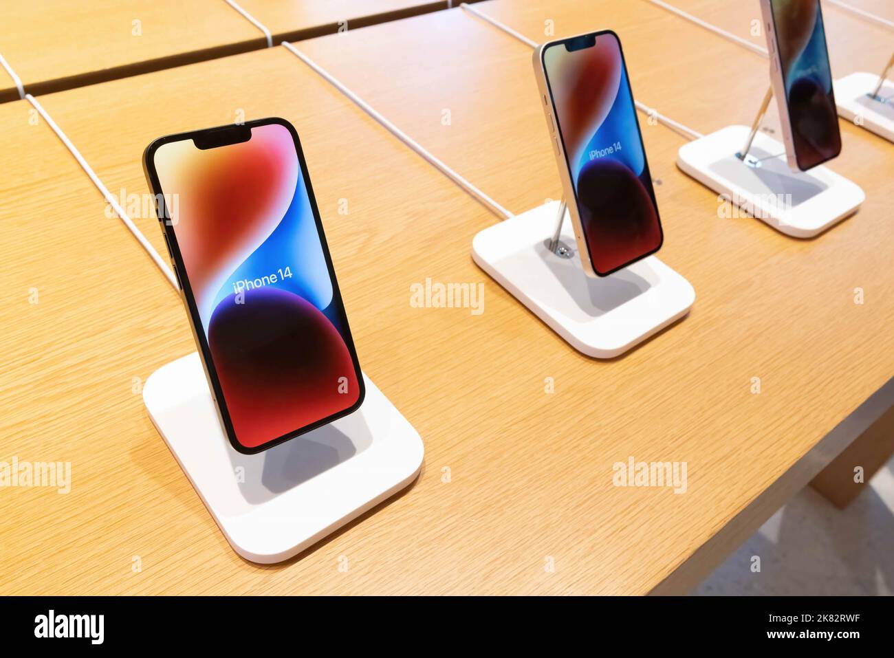 iPhone 14 on display inside Apple store in Marunouchi, Tokyo Stock ...