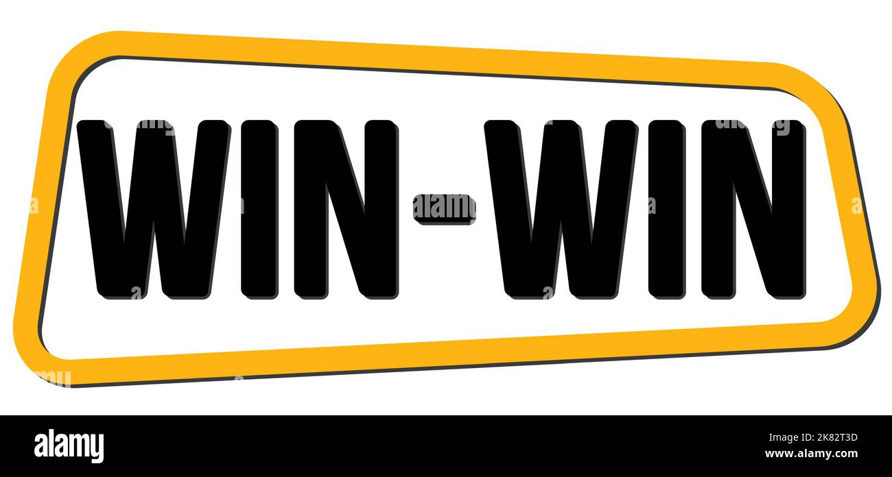 WIN-WIN text written on yellow-black trapeze stamp sign Stock Photo - Alamy