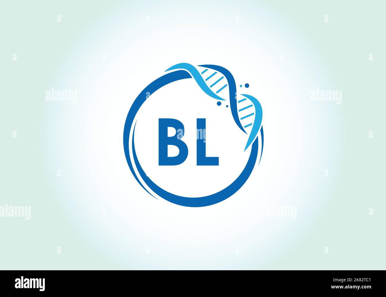 Letter BL monogram alphabet in a circle with DNA. Genetics logo design ...