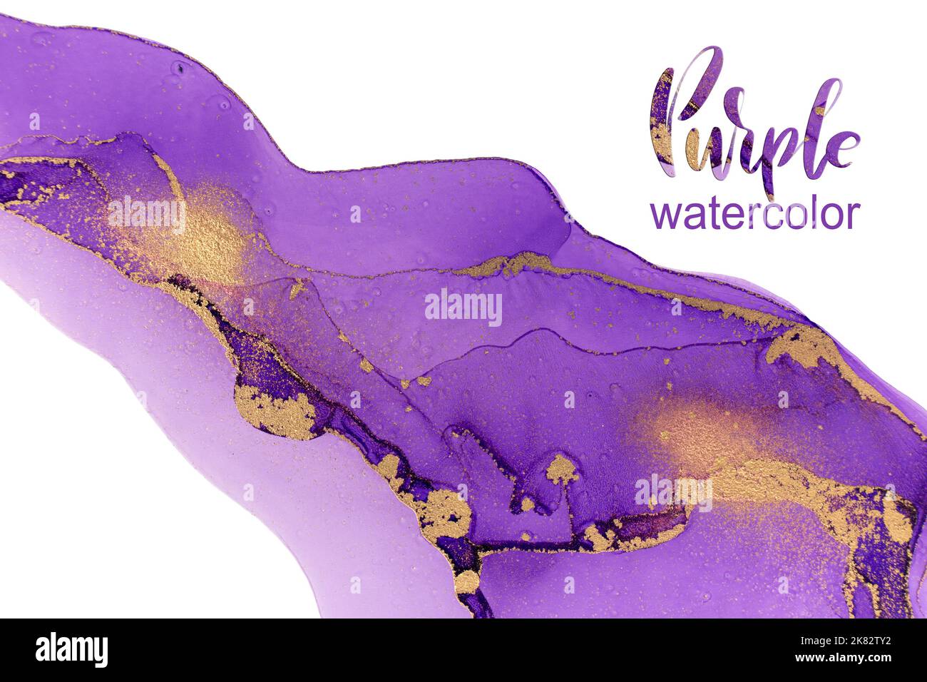 Abstract watercolor violet dark ink flow with gold glitter Stock Photo ...