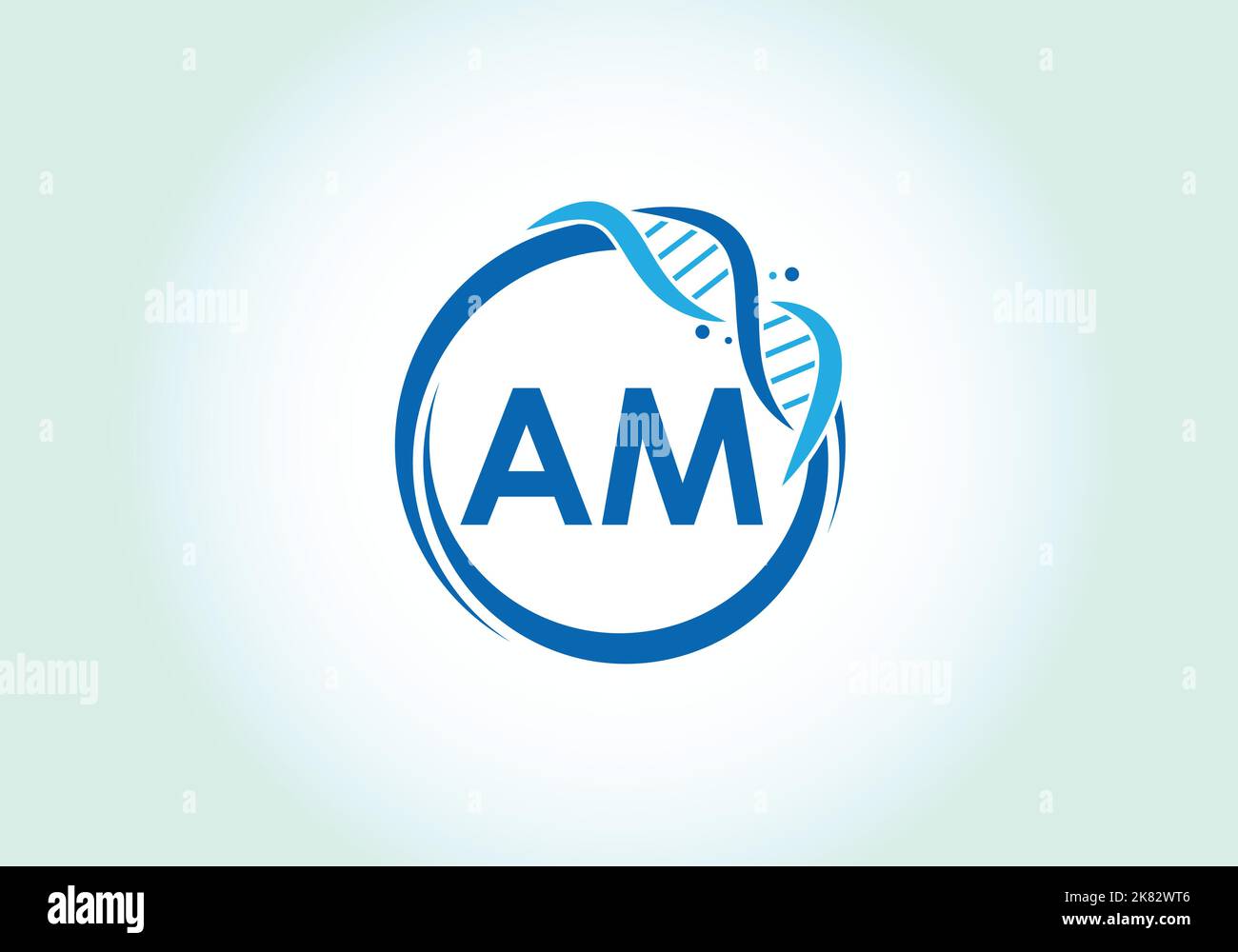 Letter AM monogram alphabet in a circle with DNA. Genetics logo design ...