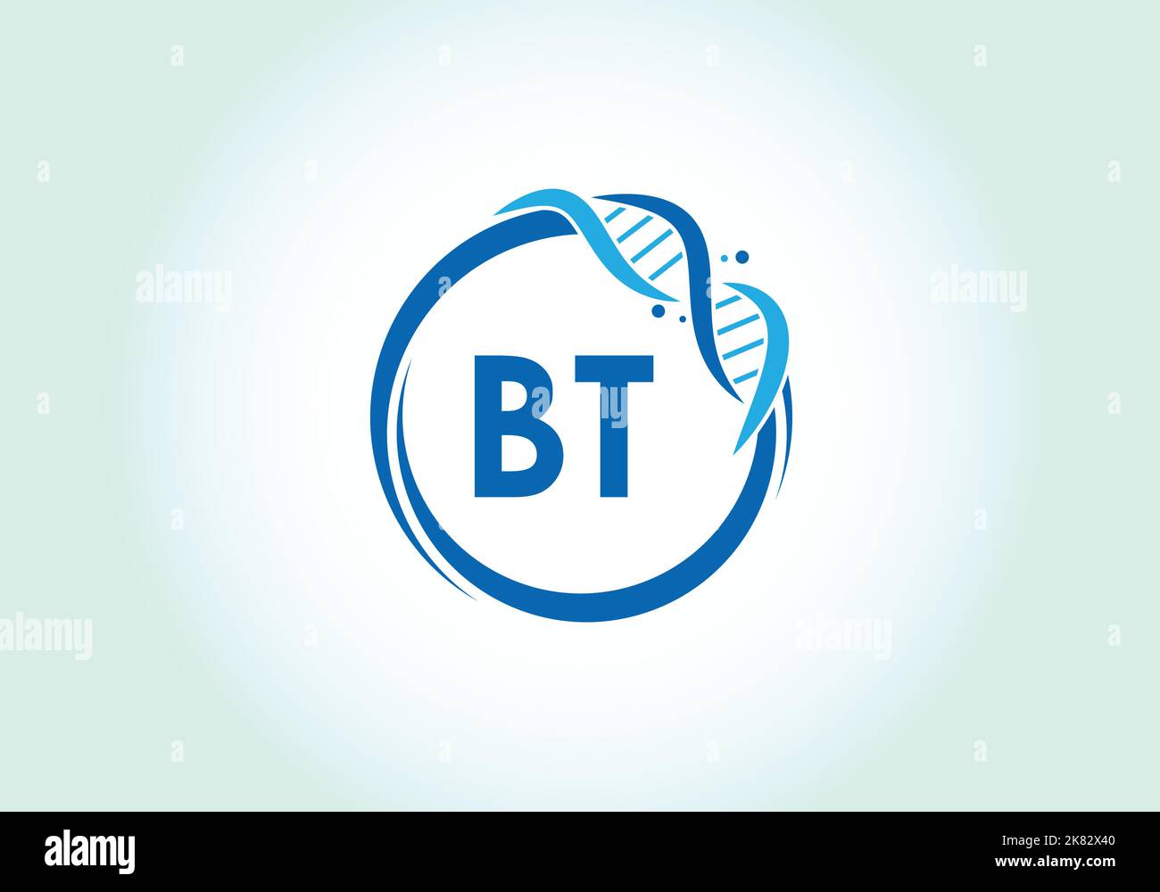 Letter BT monogram alphabet in a circle with DNA. Genetics logo design ...