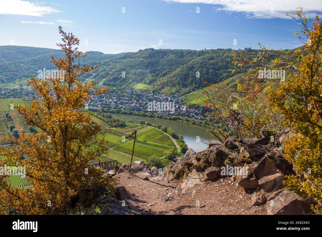 Moselle River in Germany, view of Bremm village in the Mosel river ...