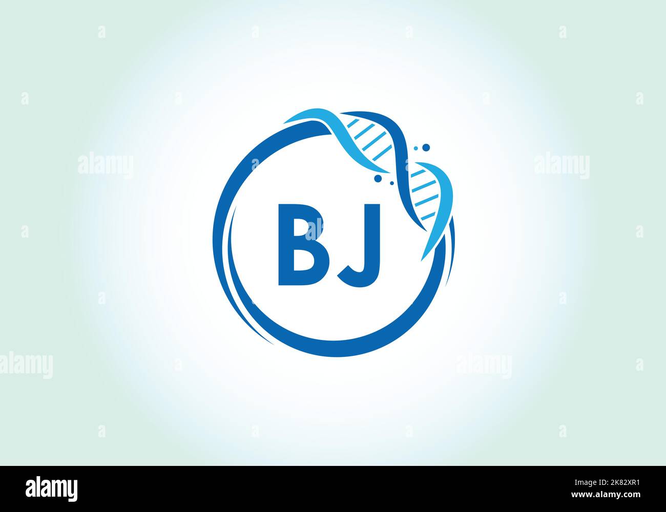 Letter BJ monogram alphabet in a circle with DNA. Genetics logo design ...