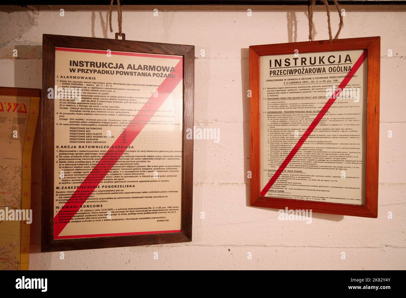 Instruktion sheets are seen in a disused bomb shelter in Warsaw, Poland ...