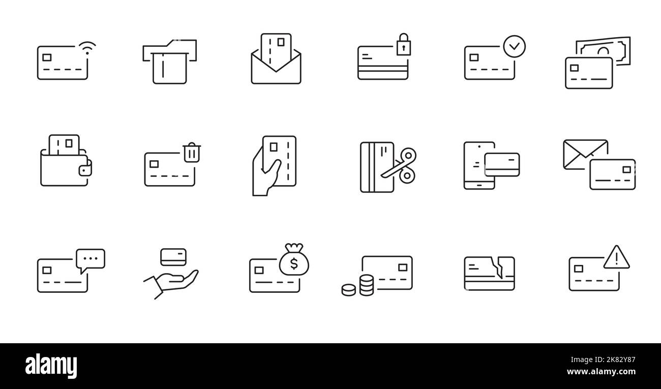 Credit card payment line icon set. Credit card money transaction ...