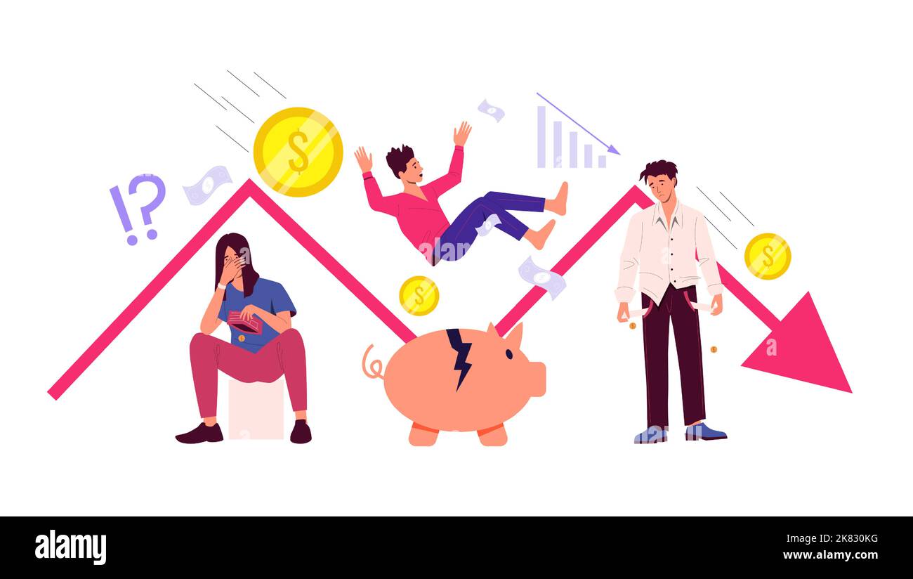 Financial crisis and business bankruptcy concept. Depressed office workers in poverty ...