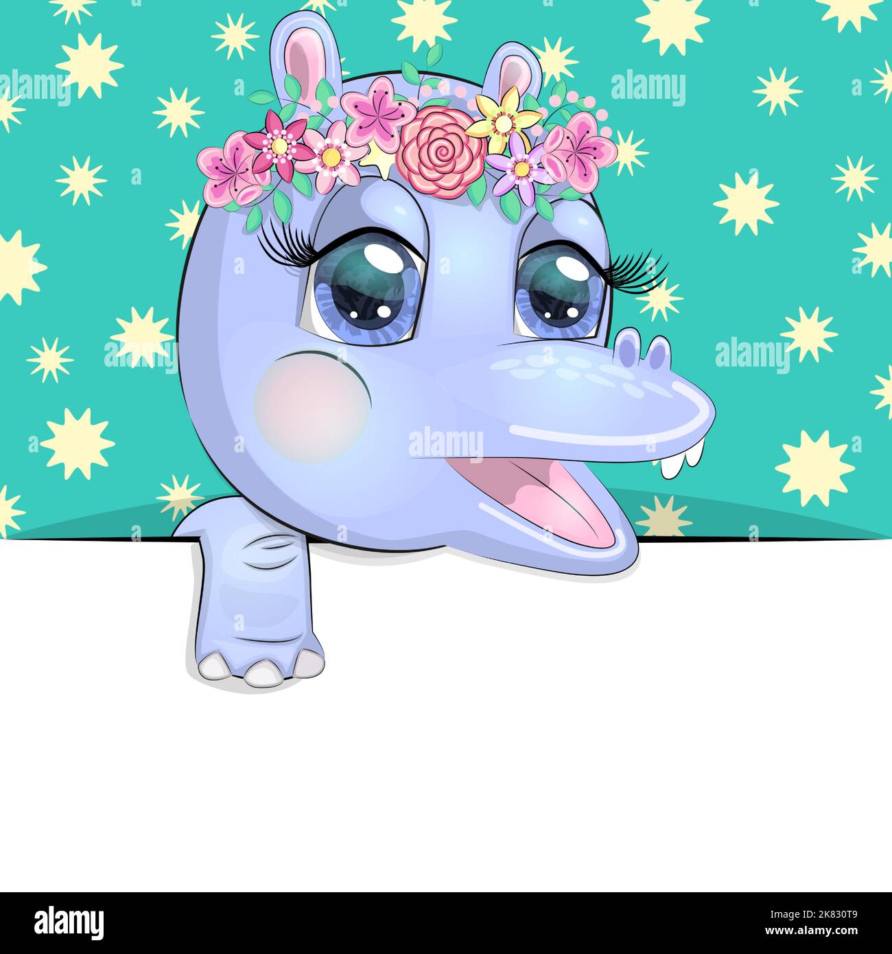 Greeting card cute cartoon animal holding a poster with place for text ...