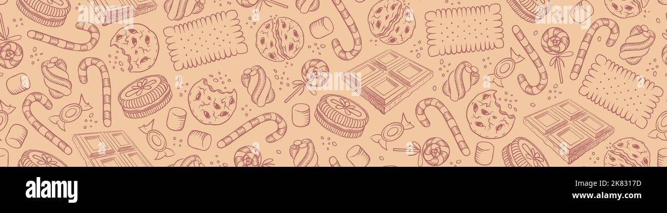 Seamless pattern with sweet hand drawn elements. Pastry and bakery ...