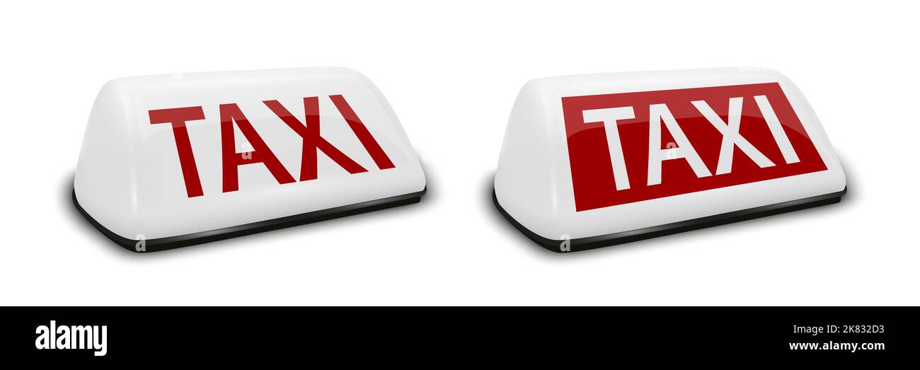 Vector 3d Realistic Taxi Car Roof Sign Icon Set Closeup Isolated. White ...