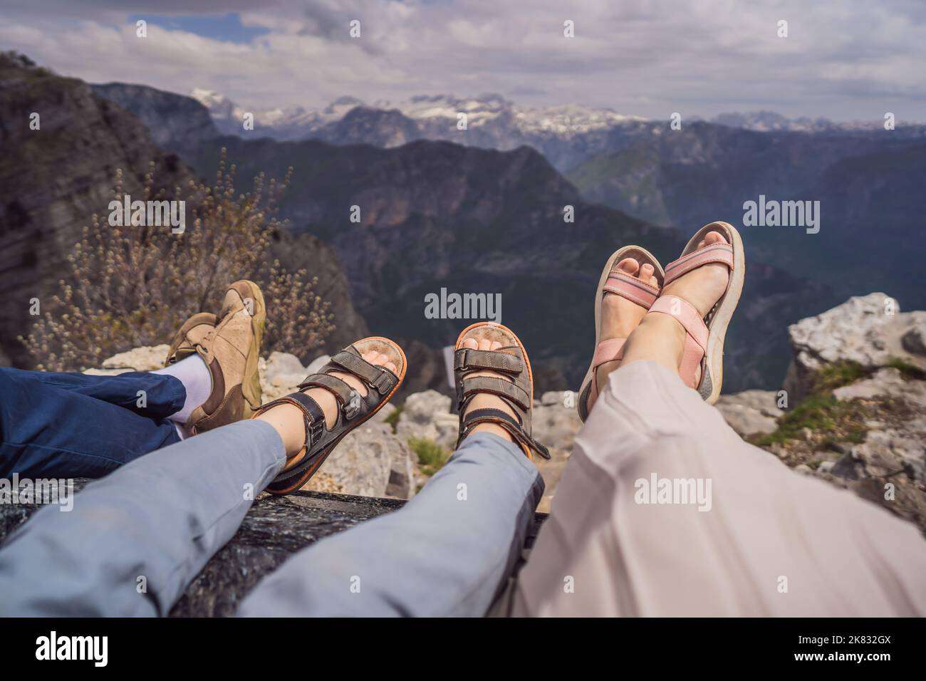 Happy family on background of Breathtaking panoramic view of the Grlo ...