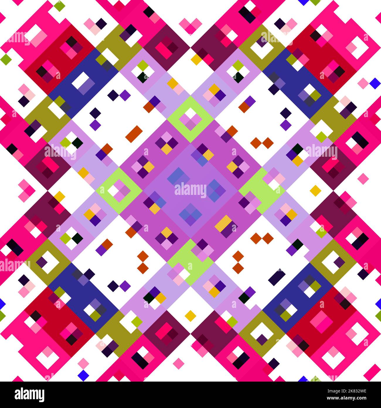 Kaleidoscopic Geo Pixel Pattern Playful Fun Pink Wallpaper Colorful Summer Vintage Geo Dot