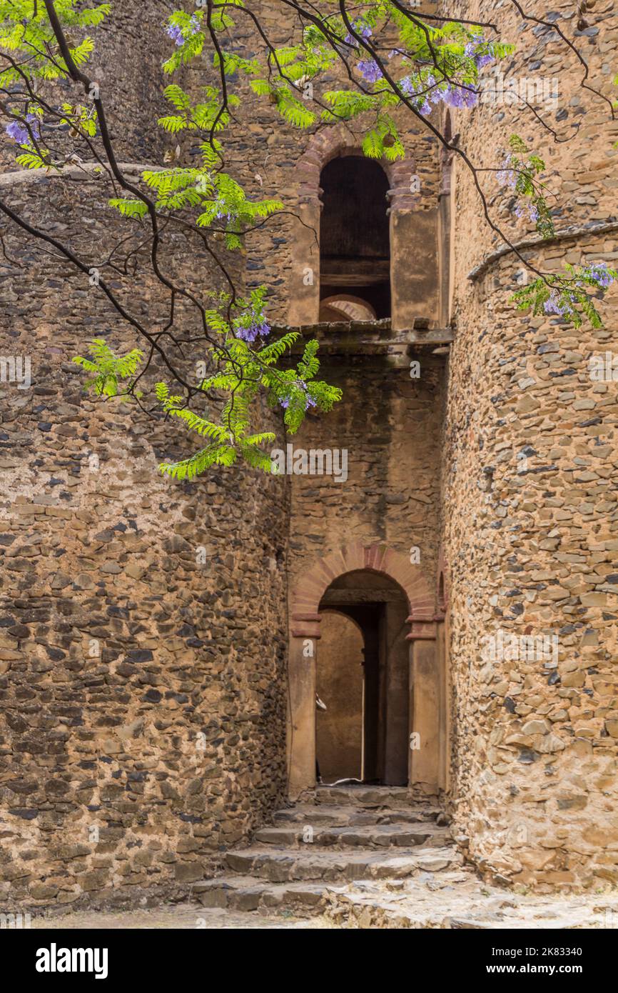 Detail of the Fasilidas palace in the Royal Enclosure in Gondar ...