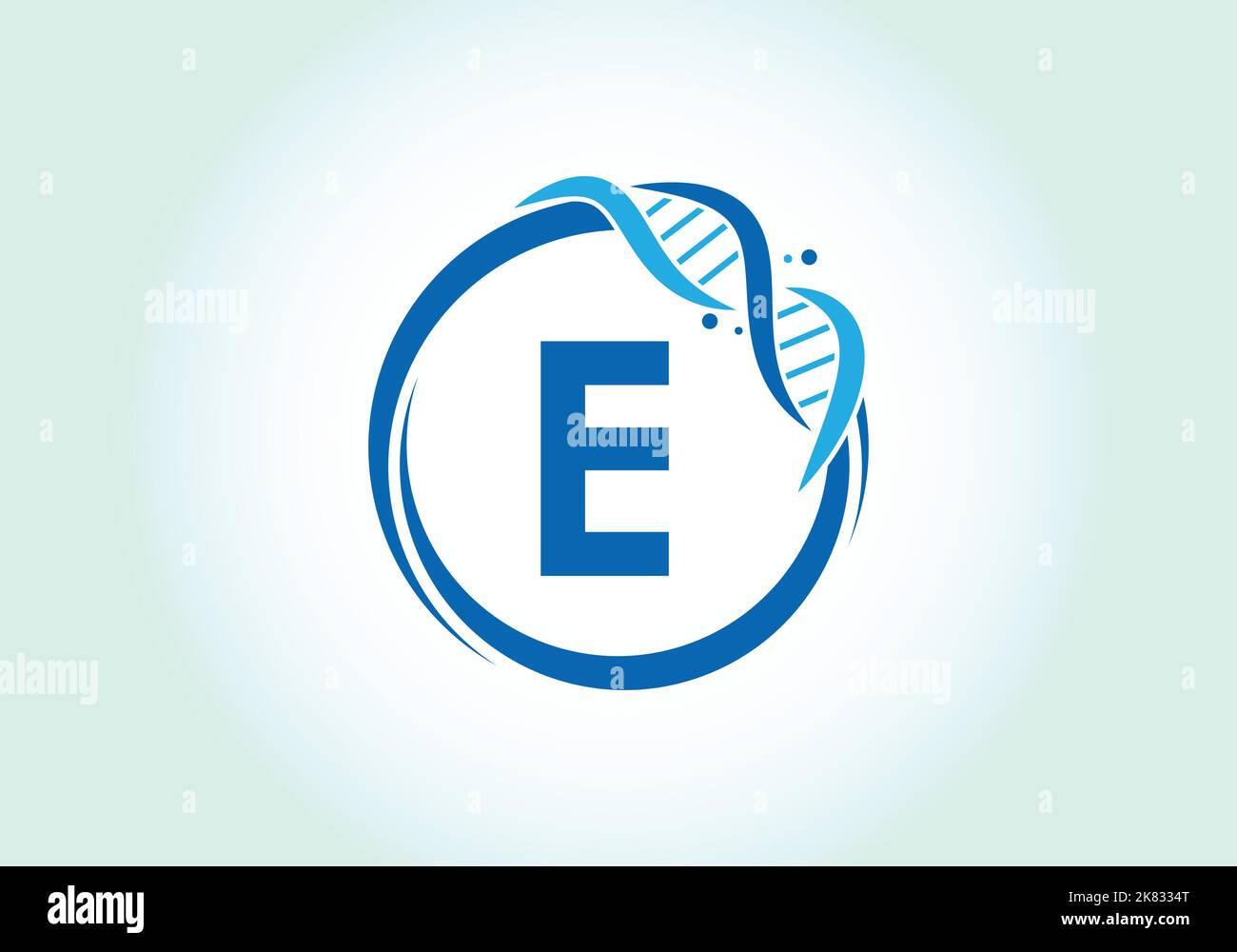 Letter E monogram alphabet in a circle with DNA. Genetics logo design ...