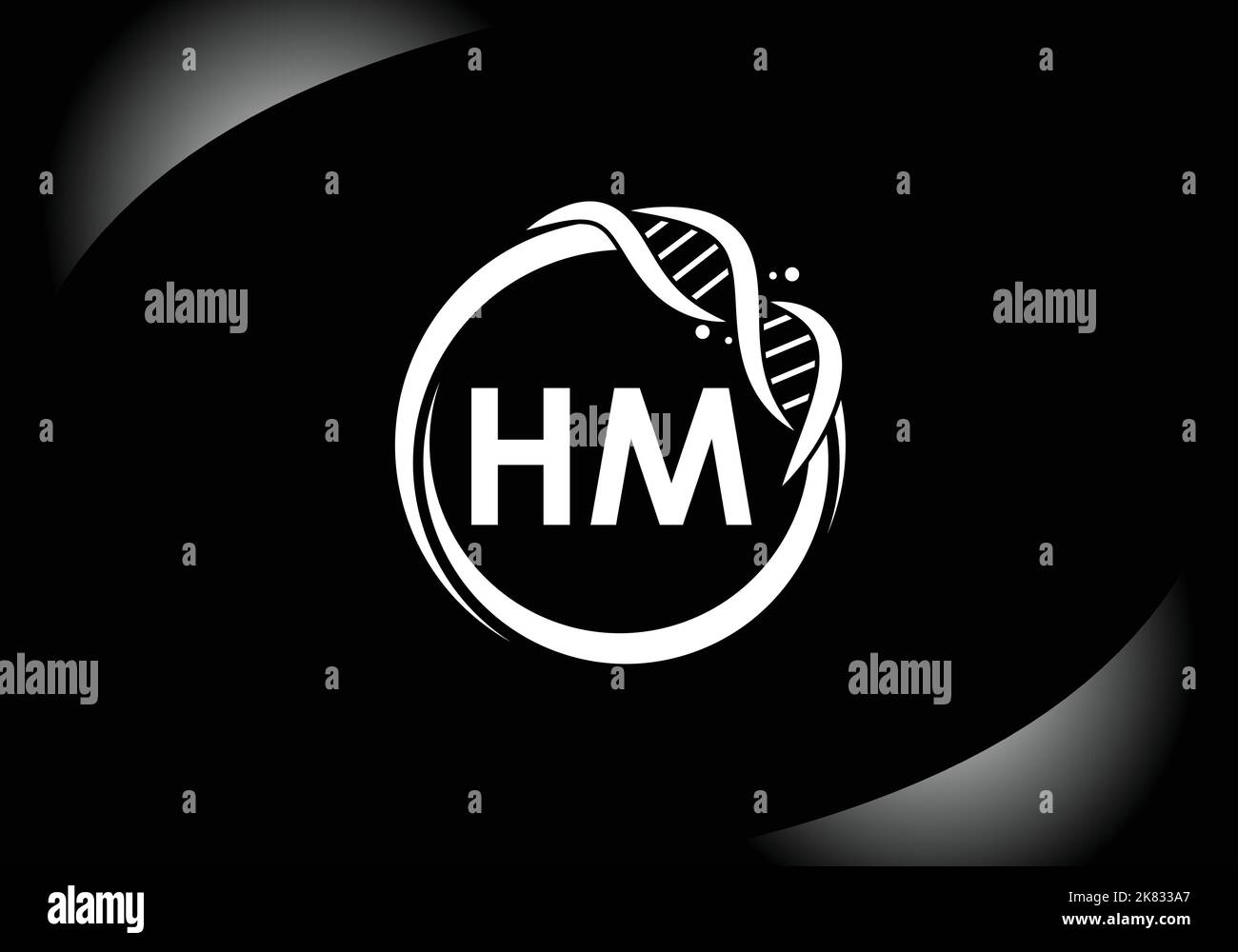 Letter HM monogram alphabet in a circle with DNA. Genetics logo design ...
