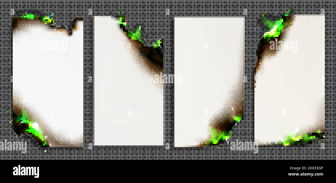 Realistic burning paper sheets set isolated on transparent background ...