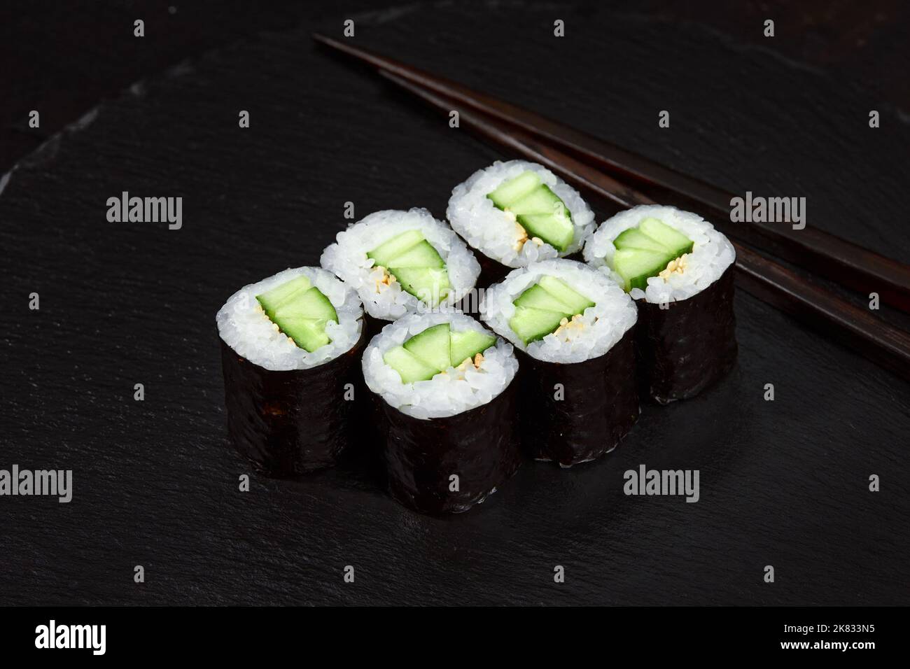 Sushi Maki rolls cucumber. Fresh hosomaki pieces with rice and nori ...