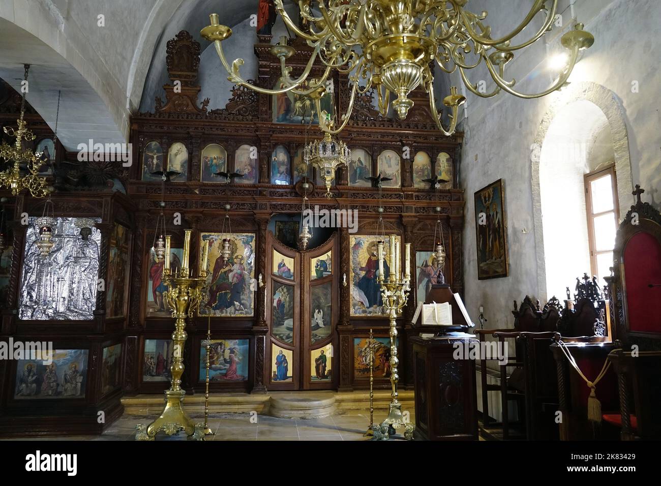 iconostasis, interior, Venetian baroque church, Arkadi Monastery, Crete ...