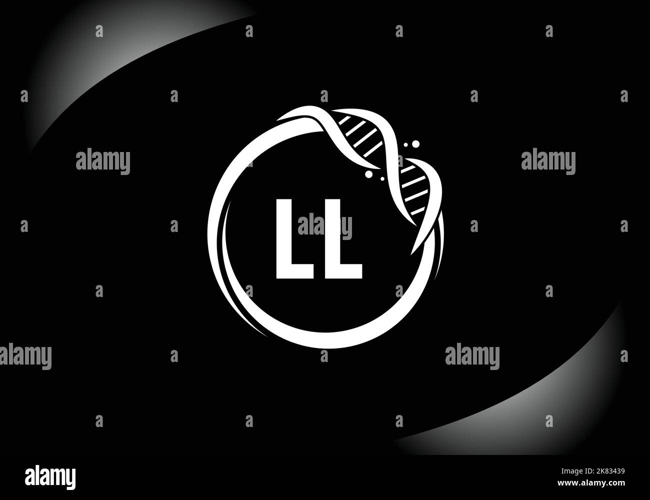 Letter LL monogram alphabet in a circle with DNA. Genetics logo design ...