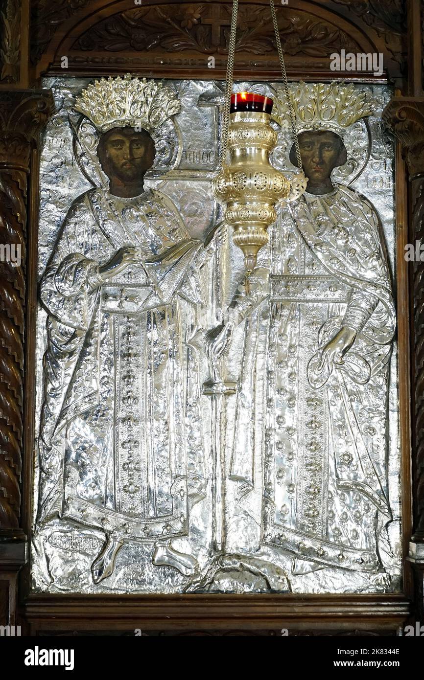 iconostas, interior, Venetian baroque church, Arkadi Monastery, Crete ...