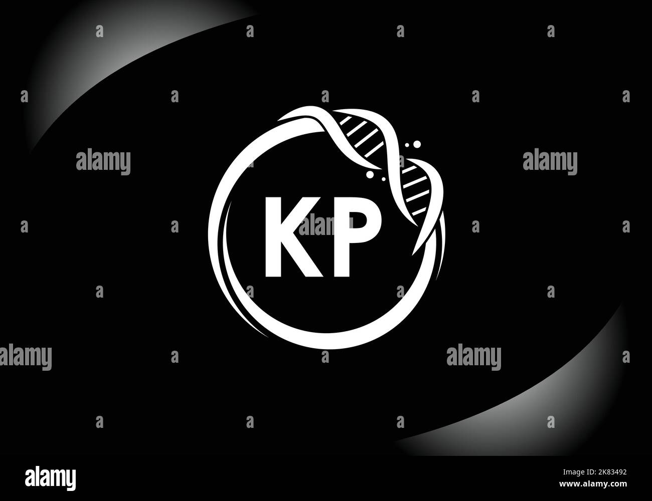 Letter KP monogram alphabet in a circle with DNA. Genetics logo design ...