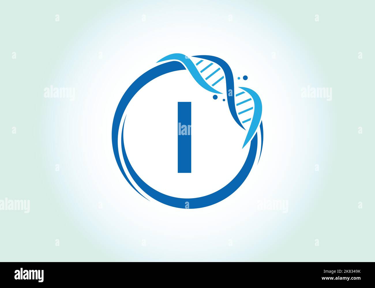 Letter I monogram alphabet in a circle with DNA. Genetics logo design ...
