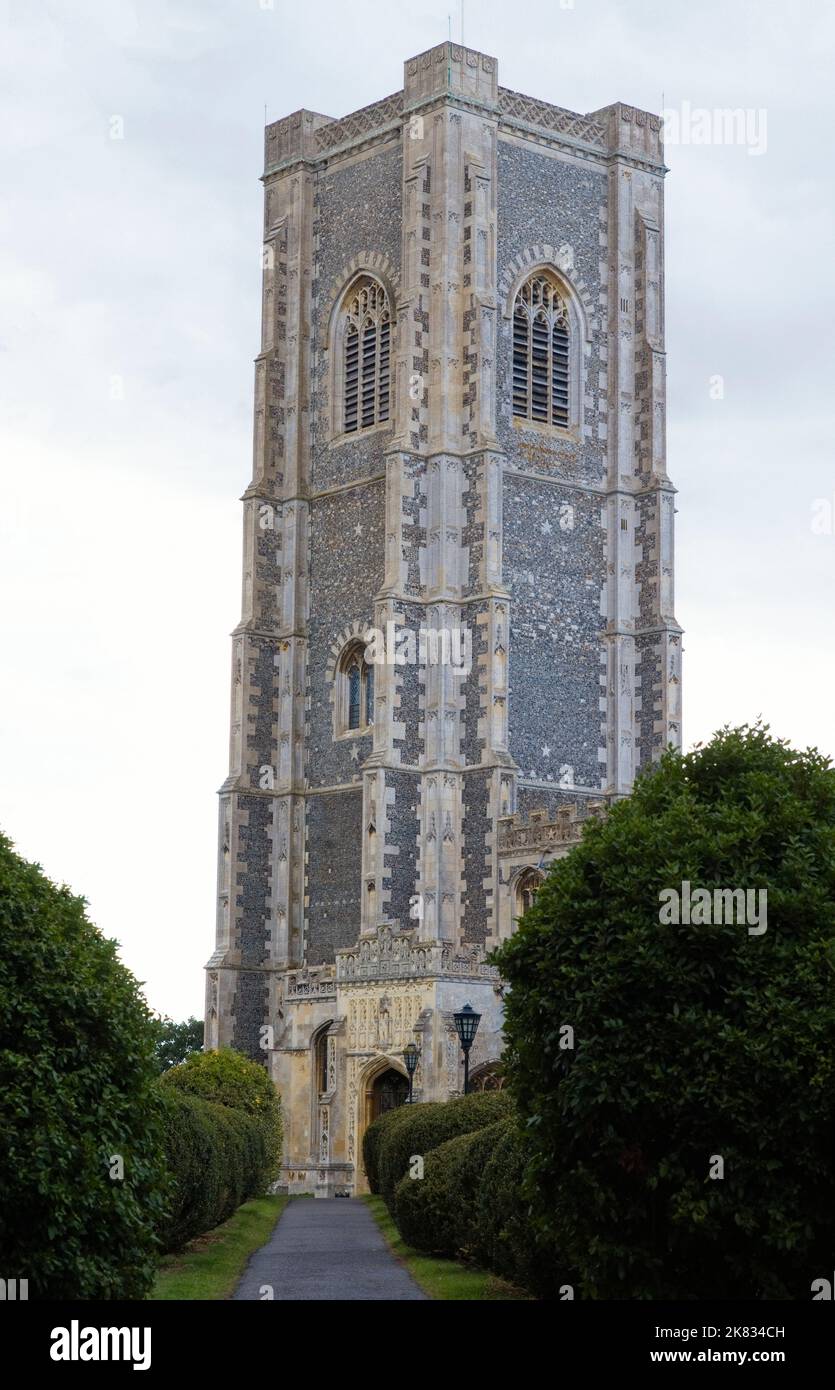 The flint tower of St Peter and St Paul's Church in Lavenham, Suffolk ...