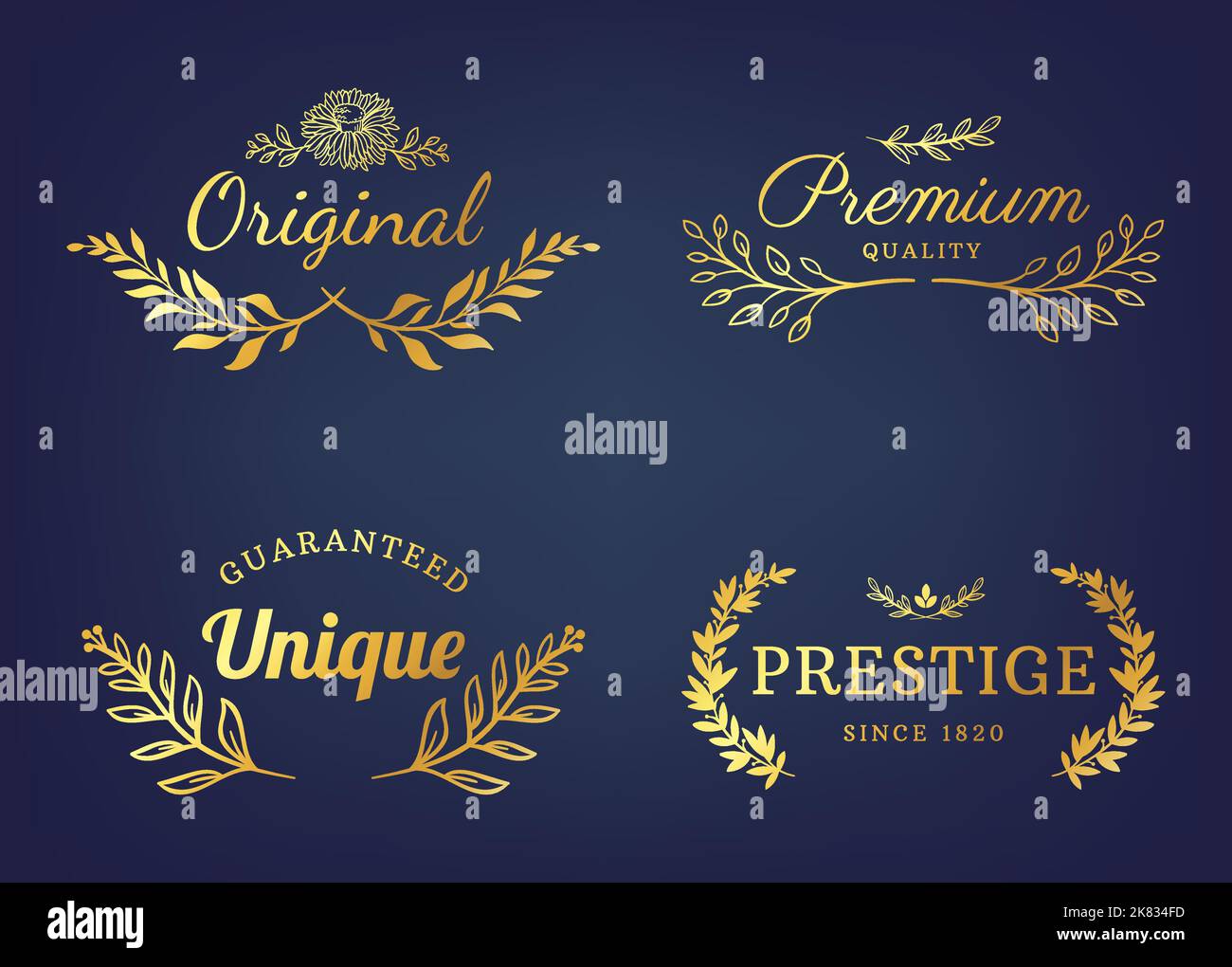 Luxury floral badges and logo with leaf. Golden elegant floral elements ...