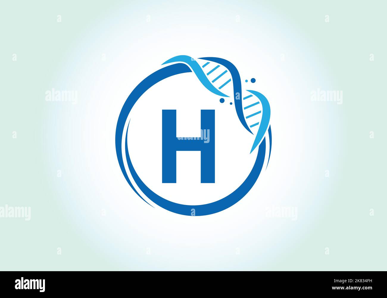 Letter H monogram alphabet in a circle with DNA. Genetics logo design ...