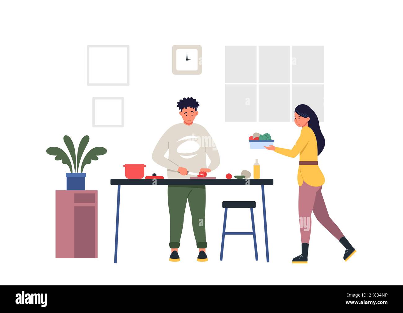 Cartoon characters cooking together. Male and female characters making ...