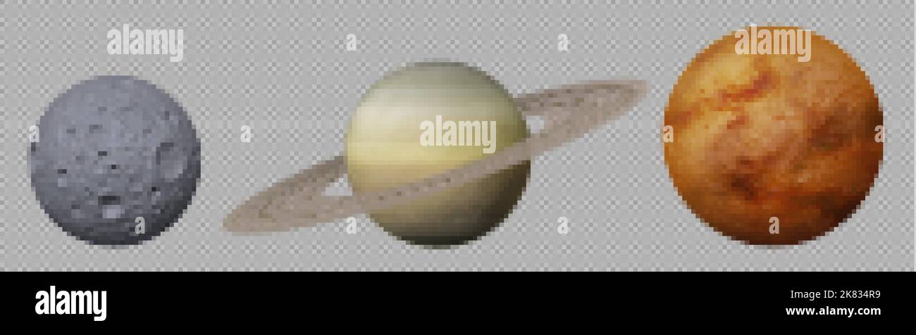 Solar system planets, 3d Saturn, Venus and Moon isolated on transparent ...