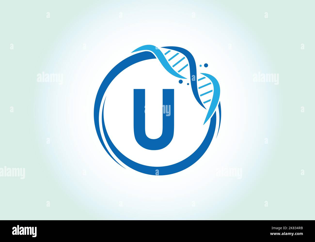 Letter U monogram alphabet in a circle with DNA. Genetics logo design ...
