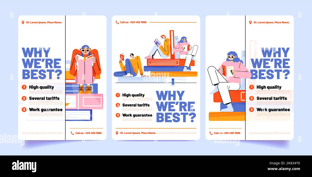 Set of book store banners. Vector illustration of flat male and female ...