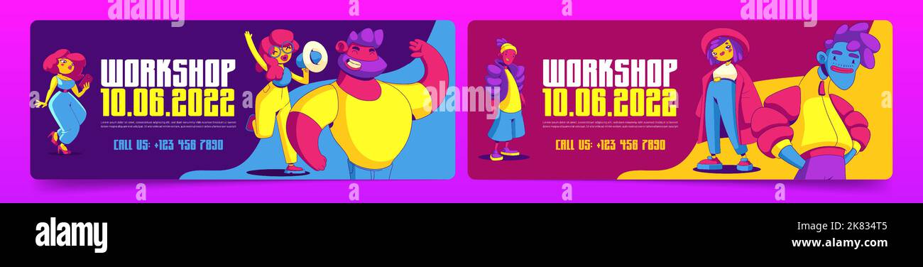 Set of workshop flyer templates vector design. Colorful contemporary ...