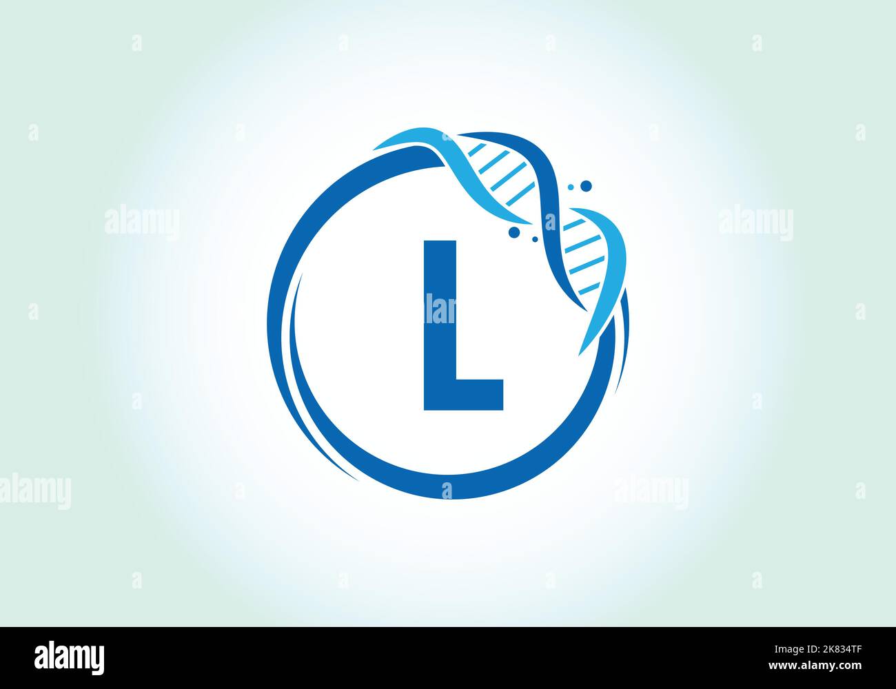 Letter L monogram alphabet in a circle with DNA. Genetics logo design ...