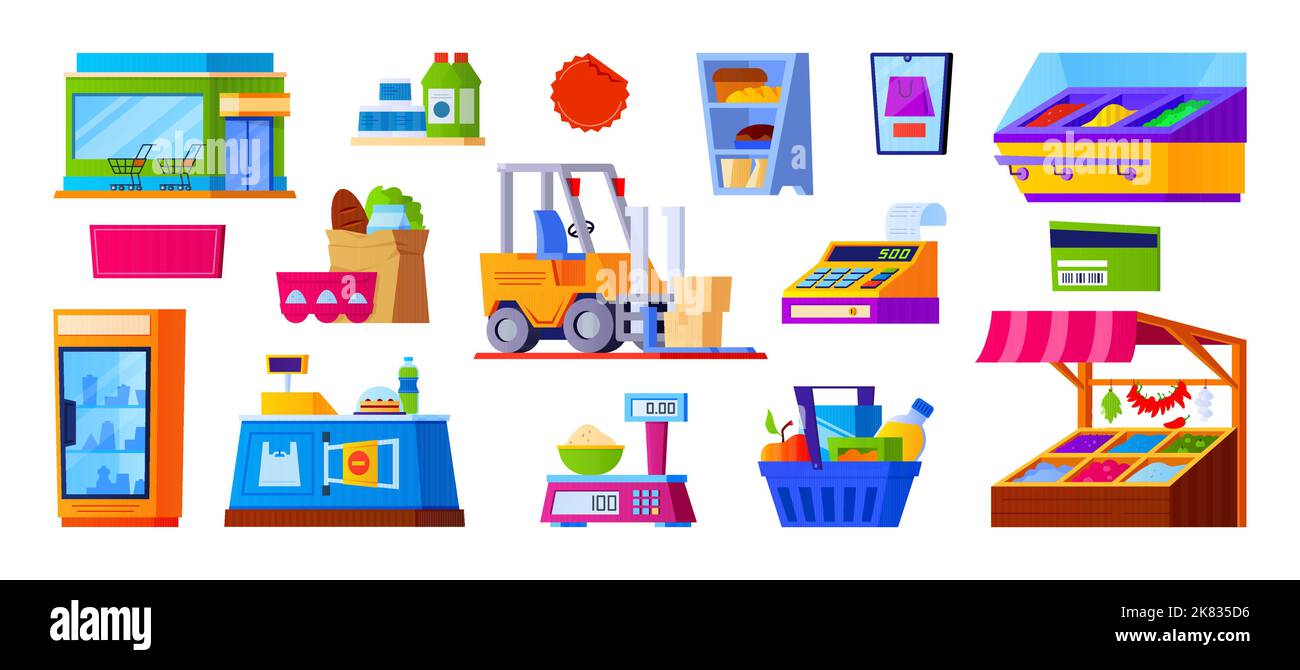 Supermarket and shopping - set of flat design style objects Stock ...
